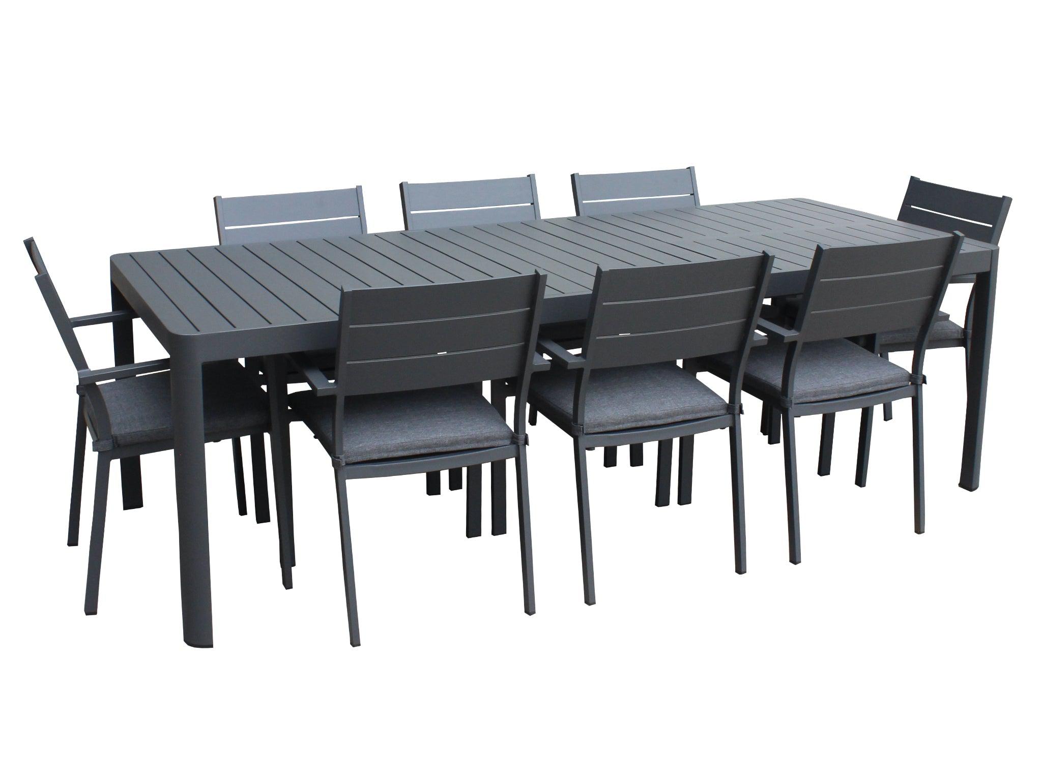 Eden 9-Piece Aluminium Outdoor Extendable Dining Setting — Charcoal ...