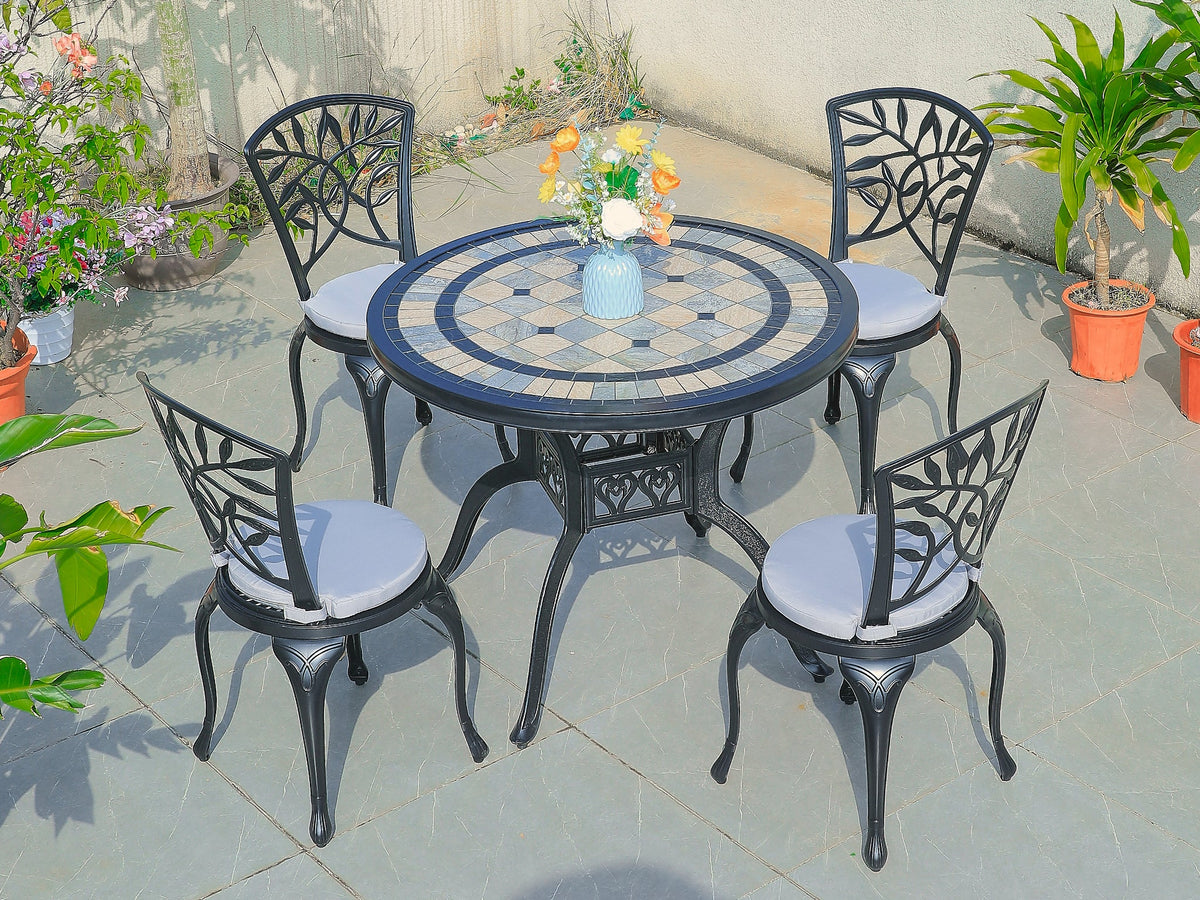 Macedon-Athens 5-Piece Cast Aluminium Outdoor Dining Setting ...