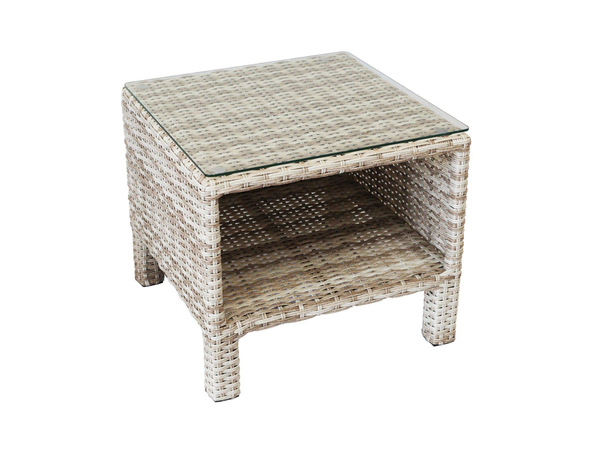 Positano Wicker Outdoor Side Table — White Shell | FurnitureOkay®