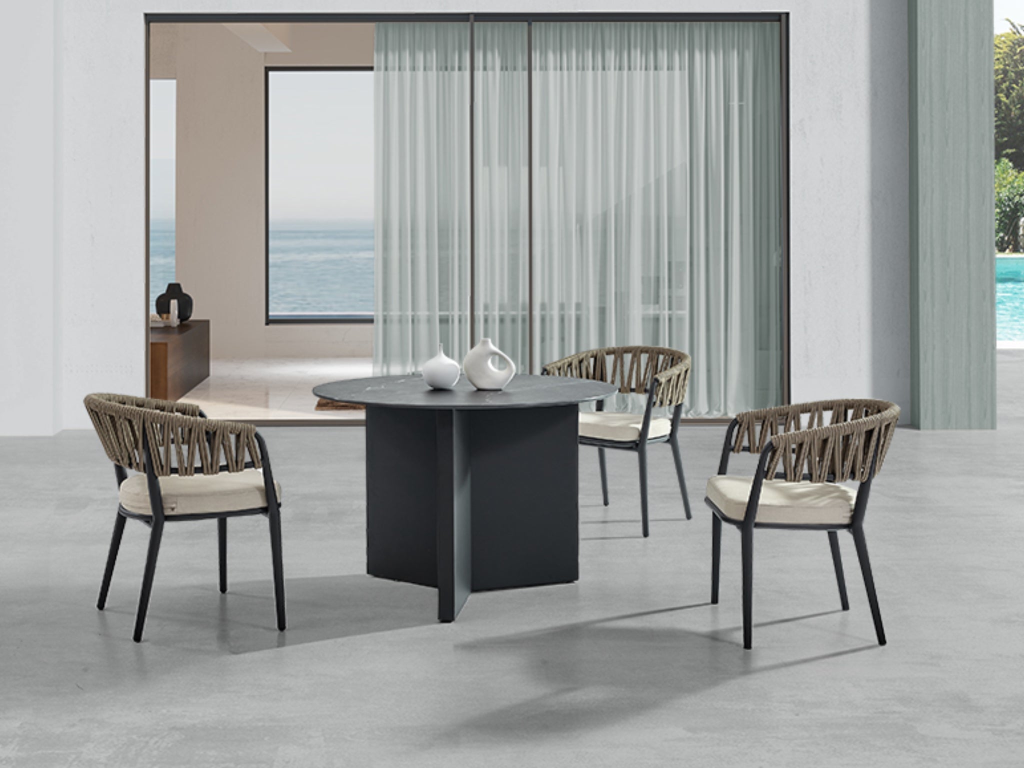 Vegas Sintered Stone Outdoor Dining Table (110cm Round) | FurnitureOkay®